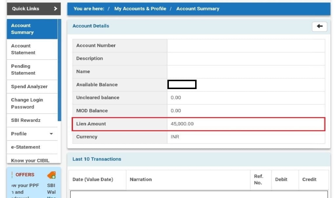 How To Remove Lien Amount In SBI
